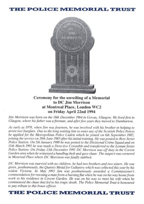 DC Jim Morrison QGM - The Police Memorial Trust