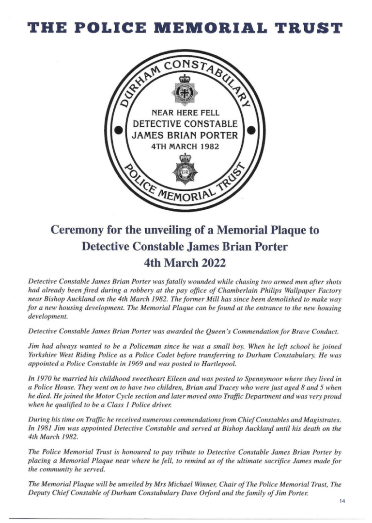 DC James Brian Porter - The Police Memorial Trust